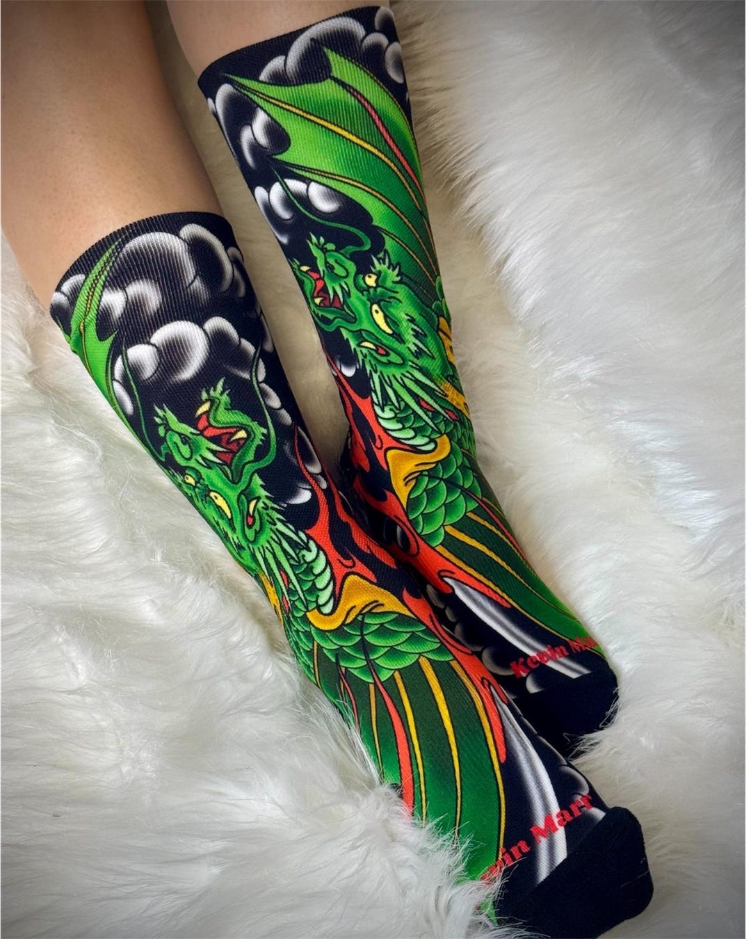 TATTOO Style DRAGON Socks. Traditional Japanese Style Green Ryu and ...