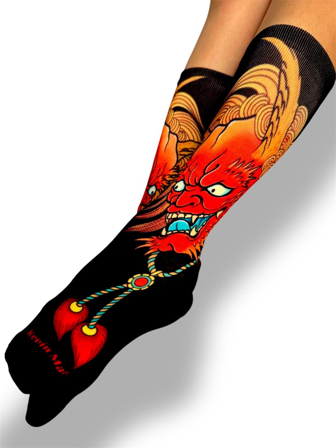 Oni Mask Socks, Japanese Tattoo Style Demon, Dragon Design for Art ...