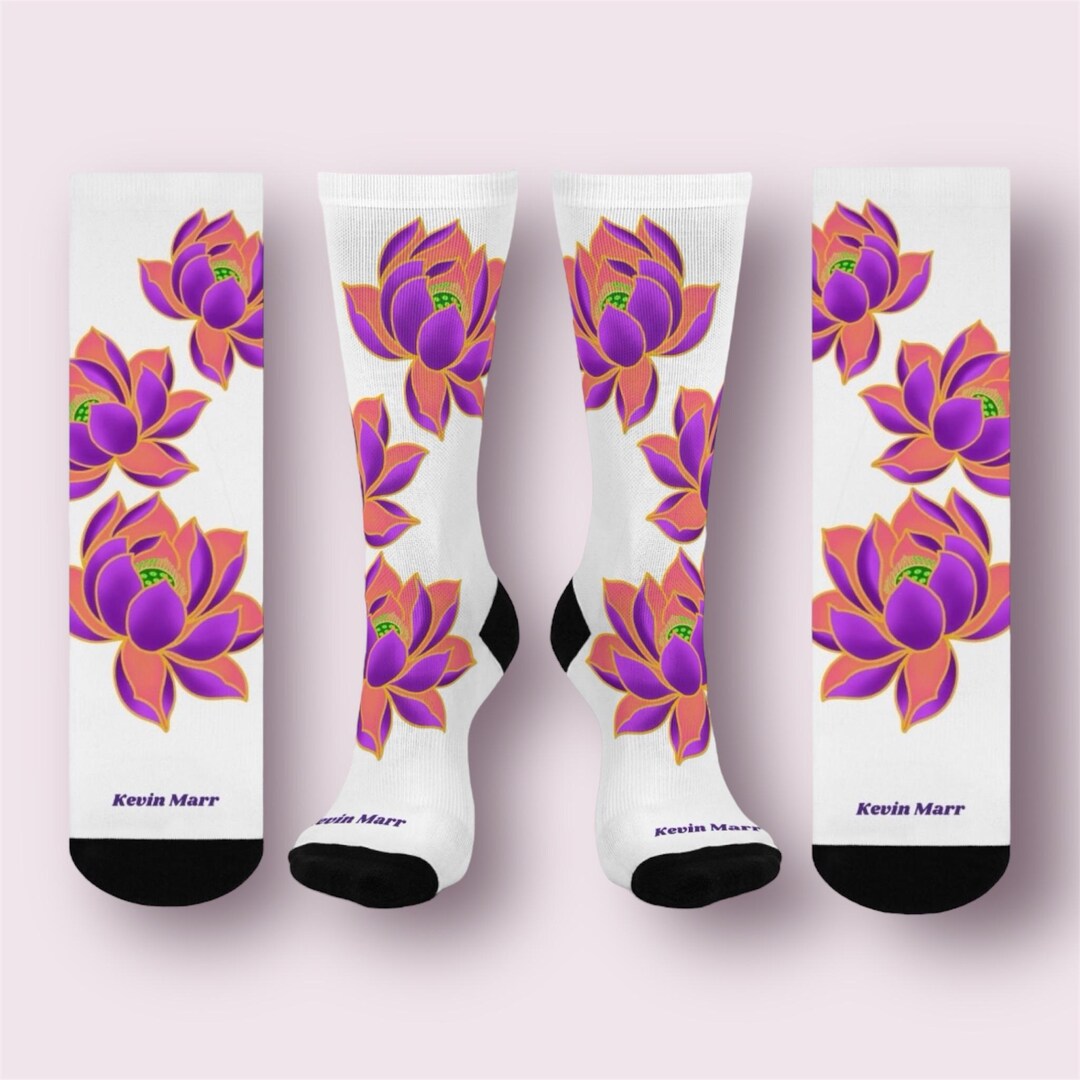 White and Purple Lotus Flower Socks. Japanese Tattoo Style Floral ...