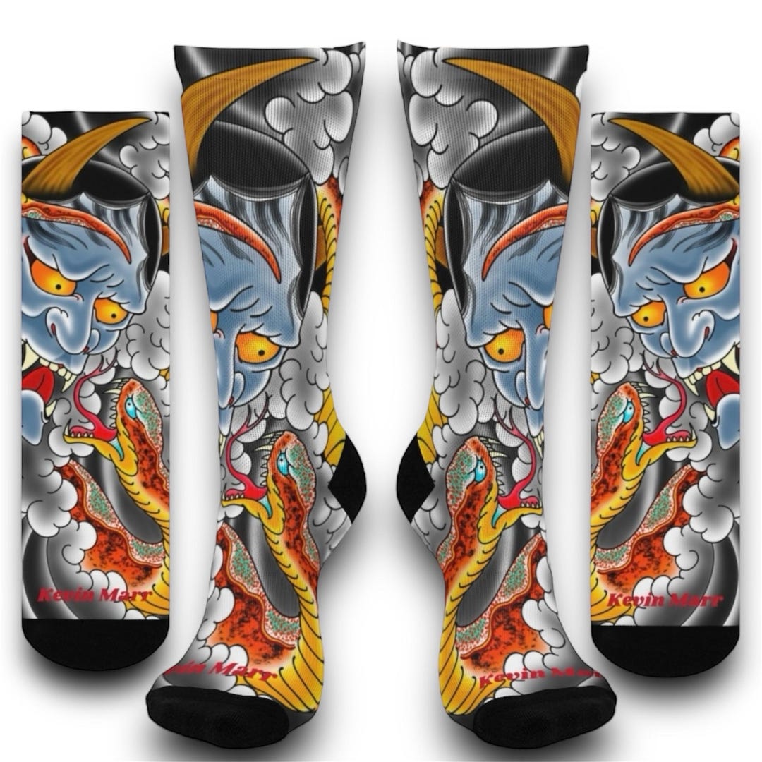Hannya and Snake Socks, Traditional Japanese Tattoo Art With Vibrant ...