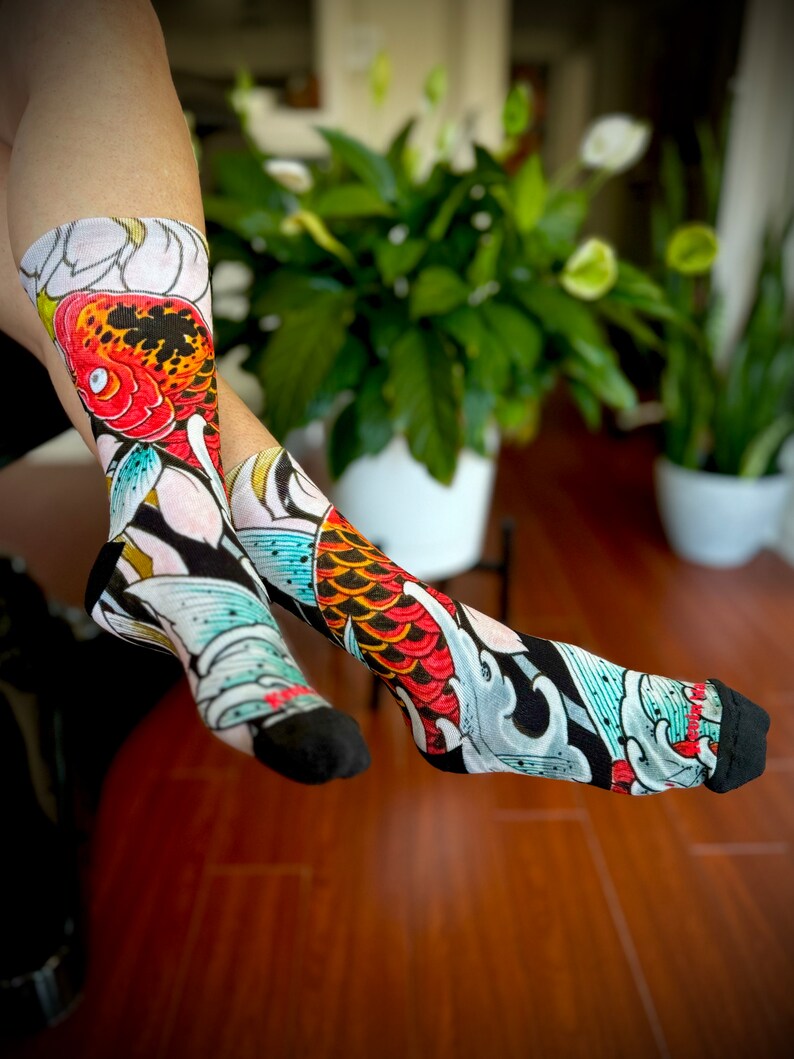 Traditional Japanese Koi Tattoo Art Cushioned Crew Socks Stylish Custom ...