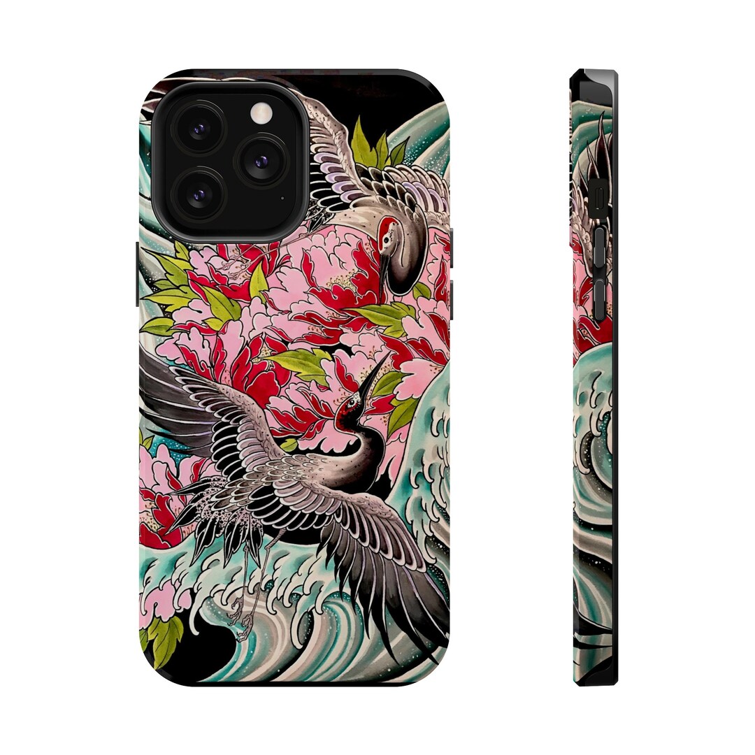 Colorful Unique Cranes Waves Peony Magsafe Tough Phone Cases Japanese ...