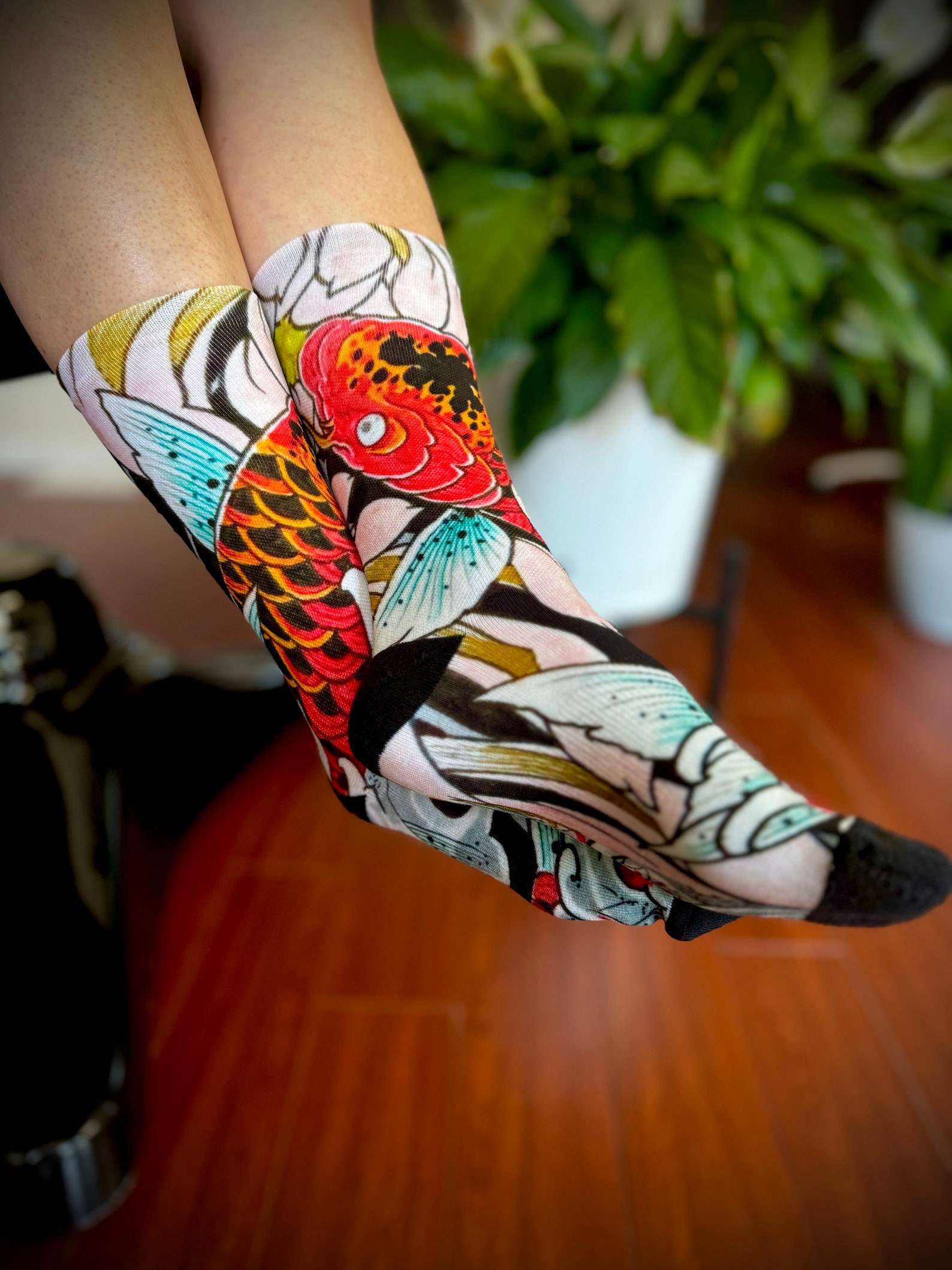 Traditional Japanese Koi Tattoo Art Cushioned Crew Socks Stylish Custom ...
