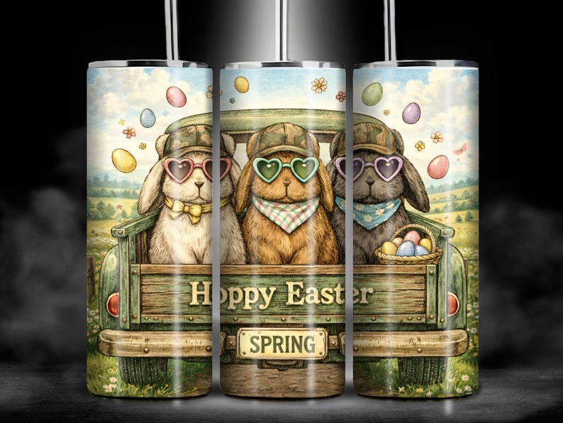 Hoppy Easter Bunny 20oz Tumbler Wrap – Vintage Truck Sublimation Design ...