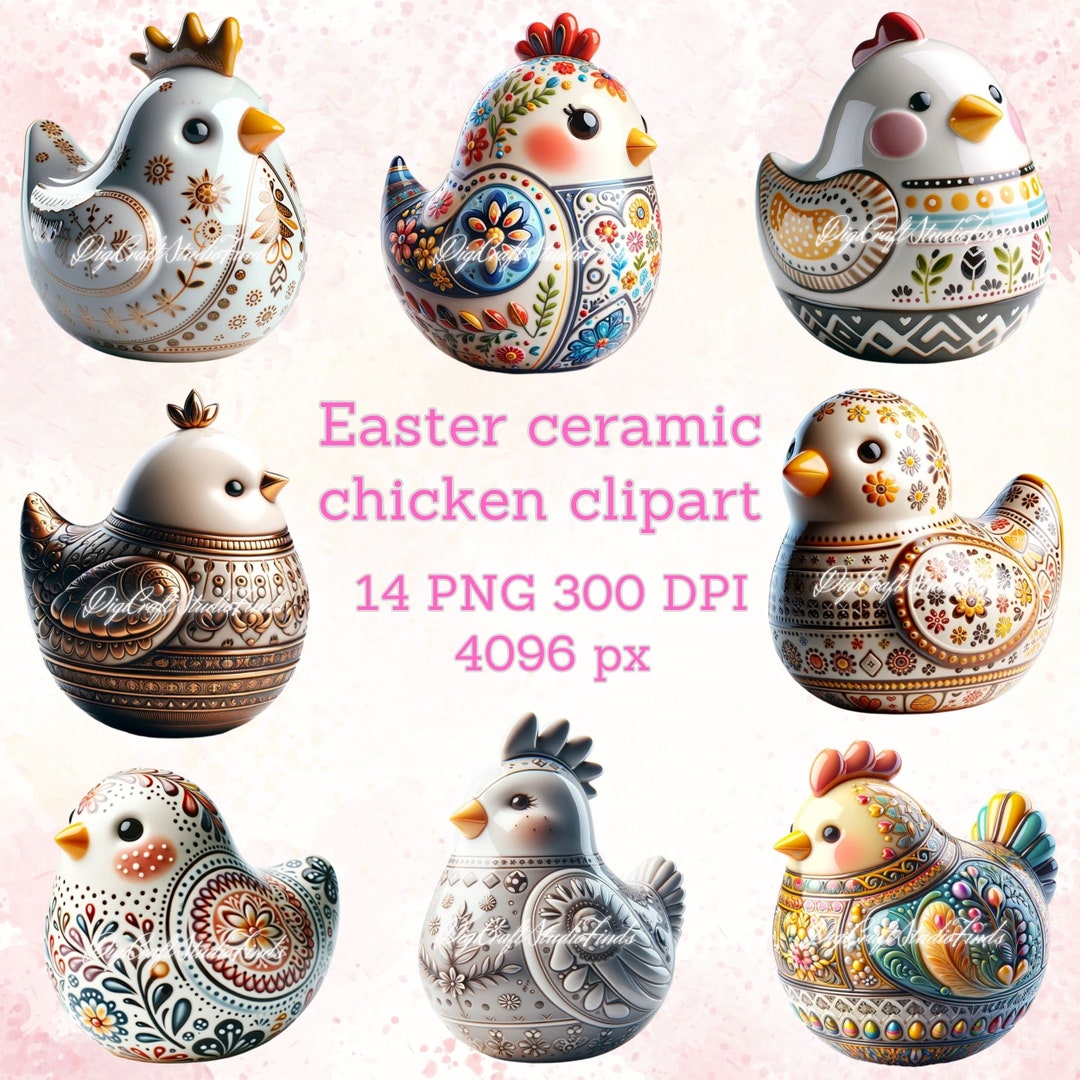 Easter Ceramic Chicken Clipart, Cute Easter Animals, Easter Ceramic ...