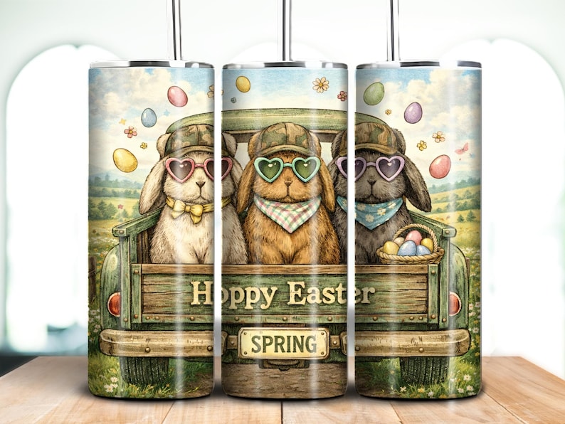 Hoppy Easter Bunny 20oz Tumbler Wrap – Vintage Truck Sublimation Design ...
