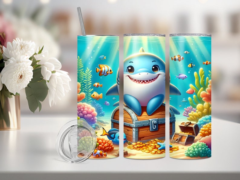 Shark Tumbler Sublimation Design, 20 Oz Skinny Wrap (digital Download ...