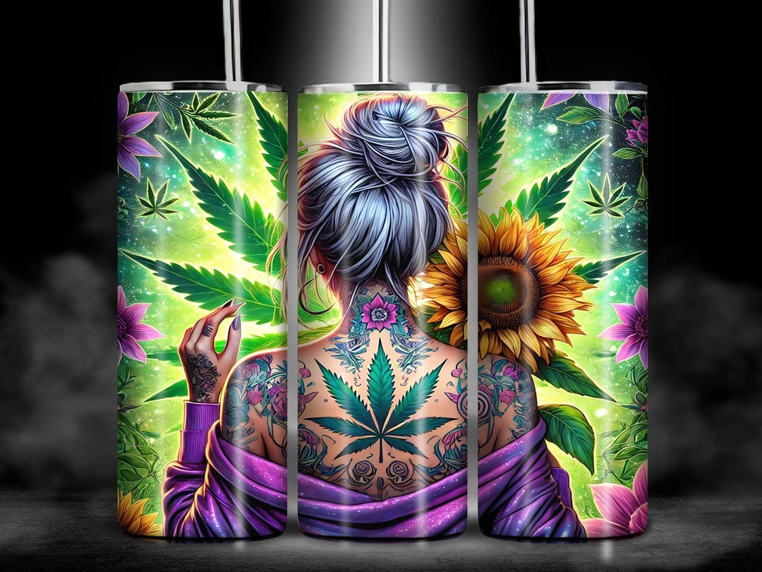 Tattooed Woman With Cannabis Leaves 20oz Skinny Tumbler Wrap, Sunflower ...