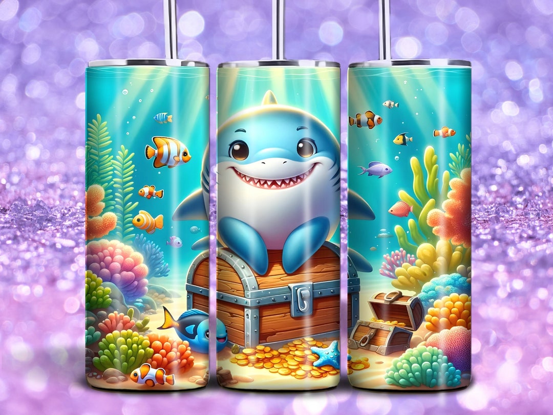 Shark Tumbler Sublimation Design, 20 Oz Skinny Wrap (digital Download ...