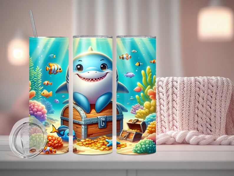 Shark Tumbler Sublimation Design, 20 Oz Skinny Wrap (digital Download ...