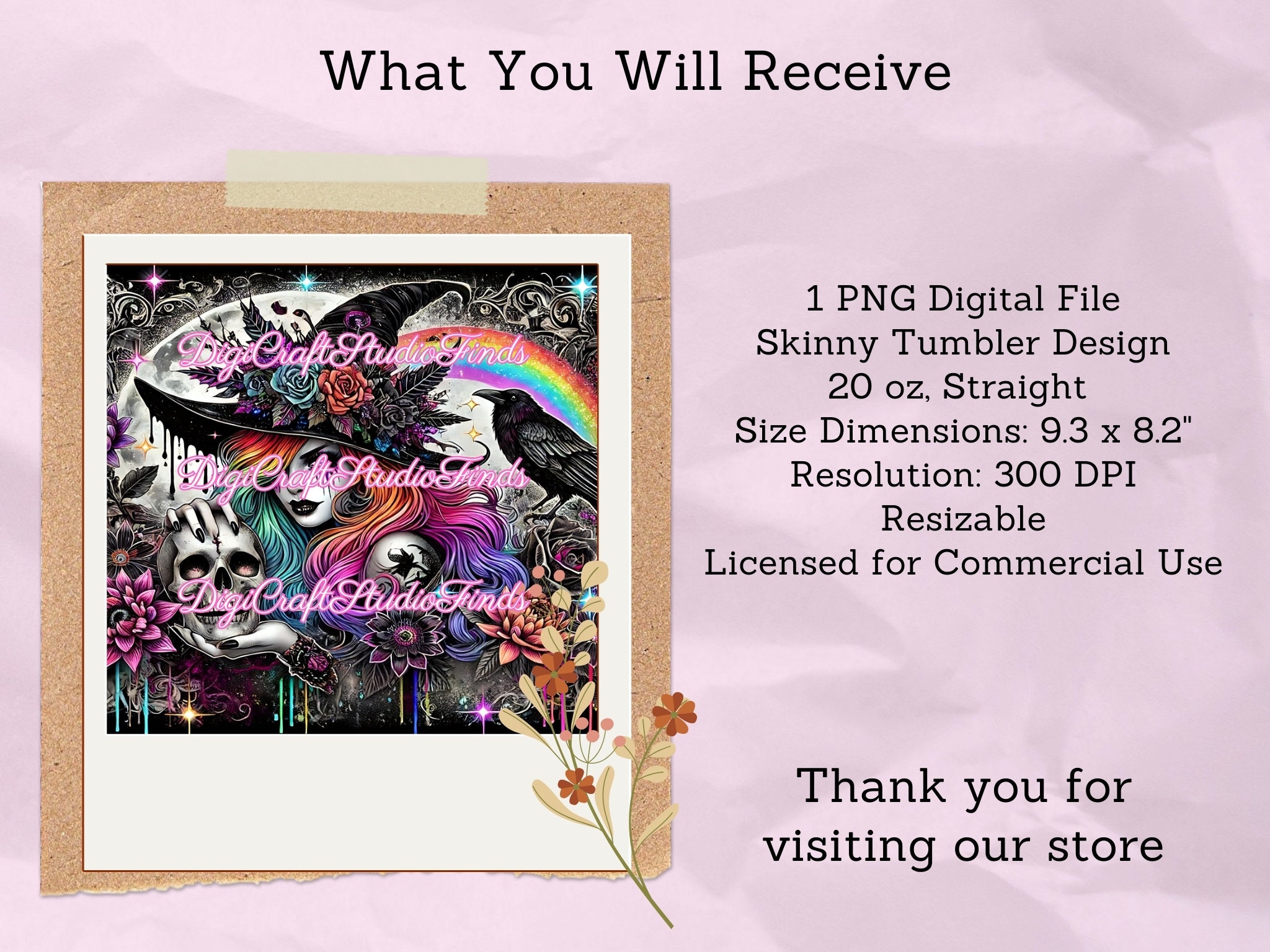 Gothic Rainbow Witch 20oz Skinny Tumbler Wrap, Skull and Crow ...