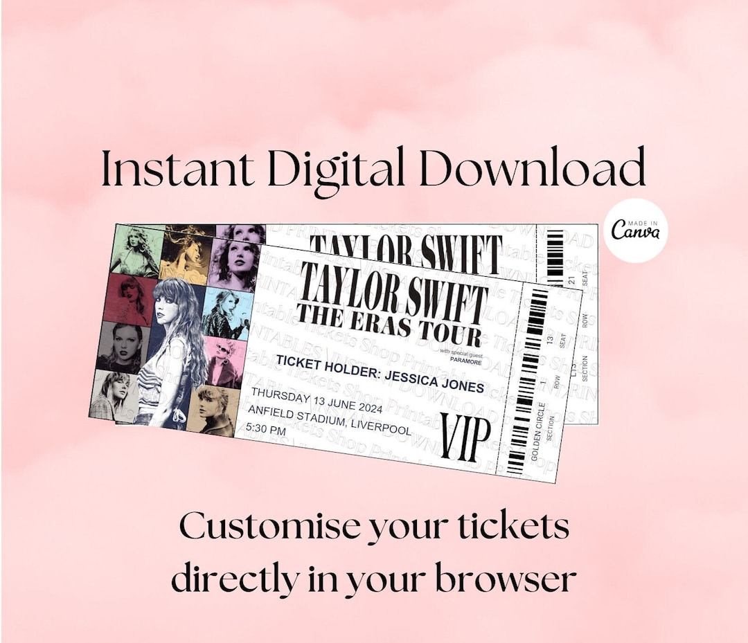 Taylor Swift Concert Ticket Template Eras Tour 2024 Instant ...