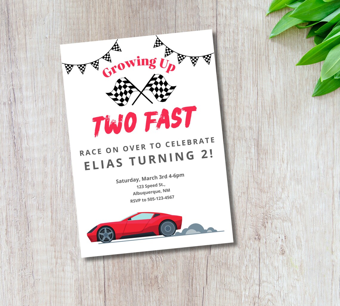 TWO Fast Birthday Invitation | Red Car | Growing up Two Fast | Race Car ...