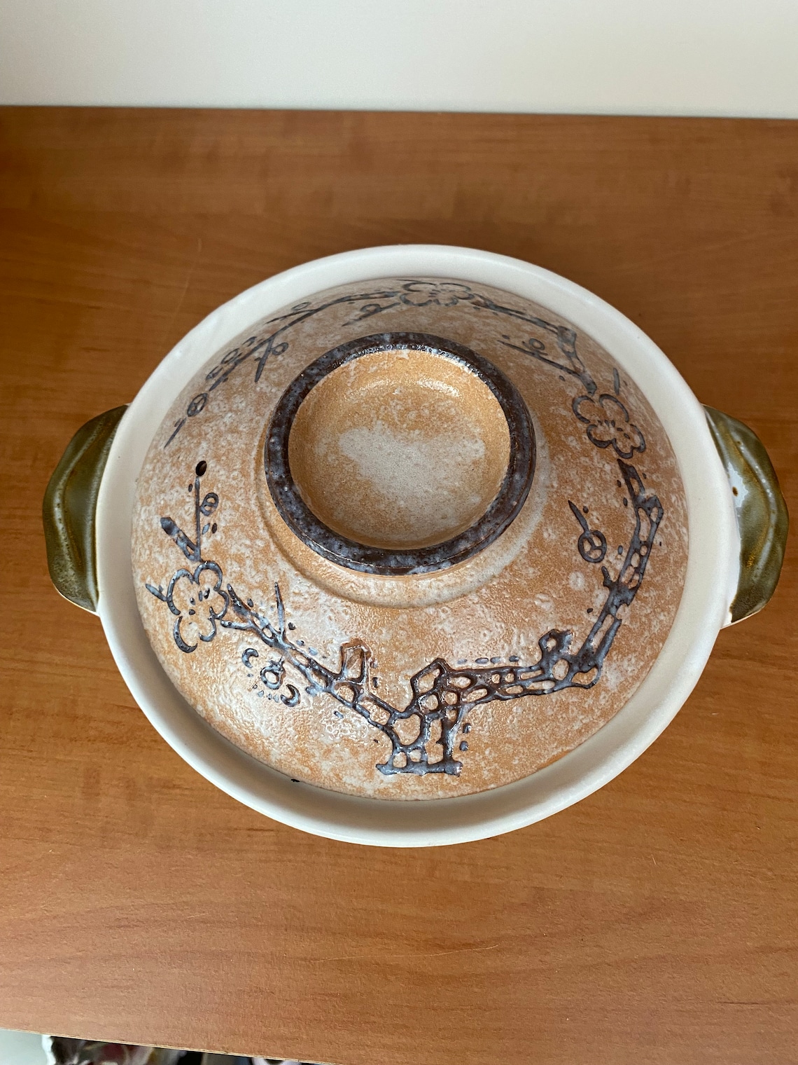 Vintage Donabe Japanese Ceramic Rice Cooker With Burnt Orange Floral ...