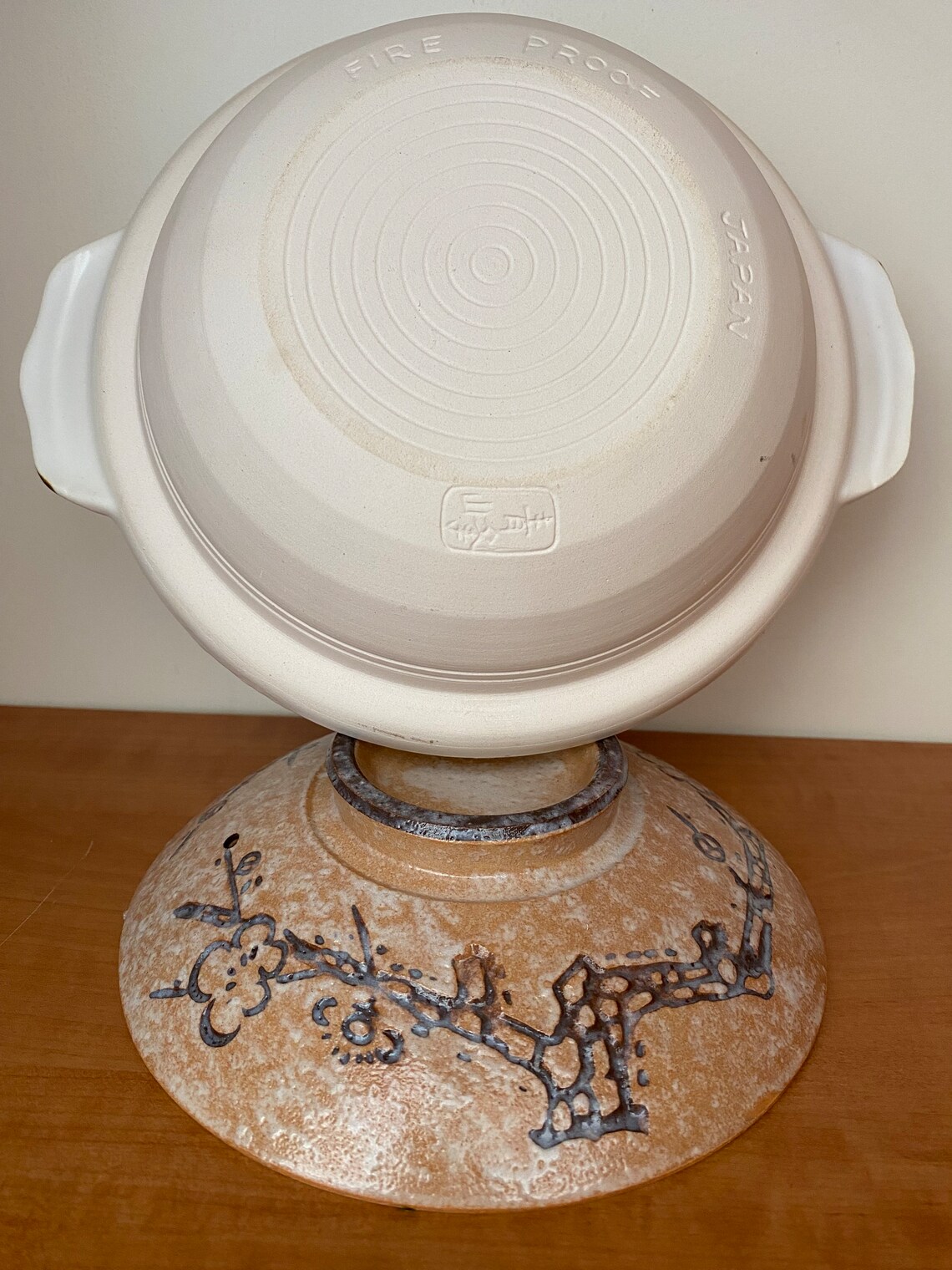 Vintage Donabe Japanese Ceramic Rice Cooker With Burnt Orange Floral ...
