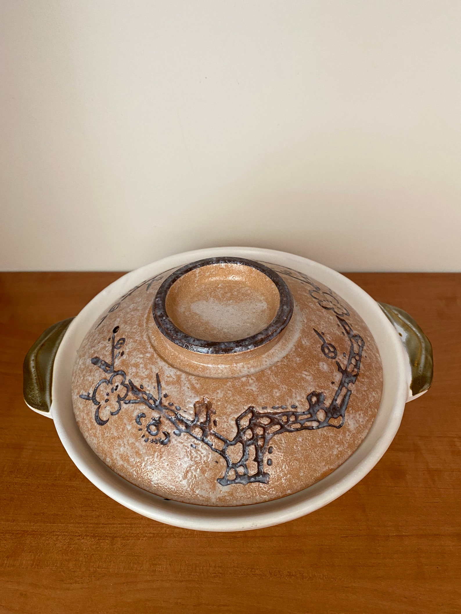 Vintage Donabe Japanese Ceramic Rice Cooker With Burnt Orange Floral ...