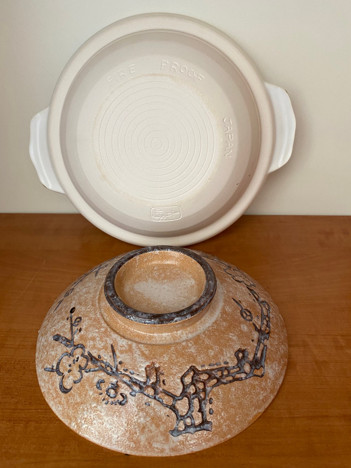 Vintage Donabe Japanese Ceramic Rice Cooker With Burnt Orange Floral ...