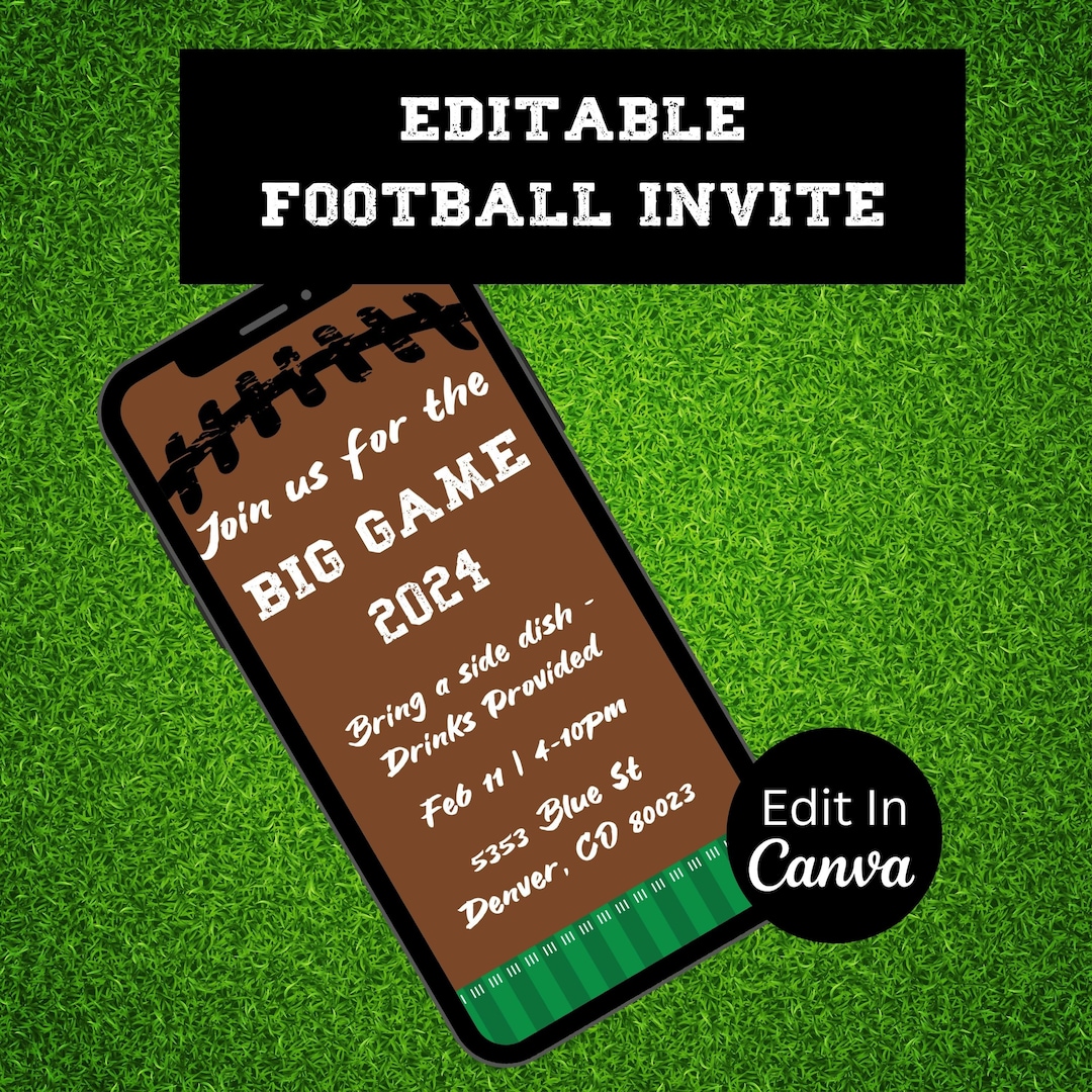 Footballs Big Game Day Digital Invitation, Football Party Game Day ...