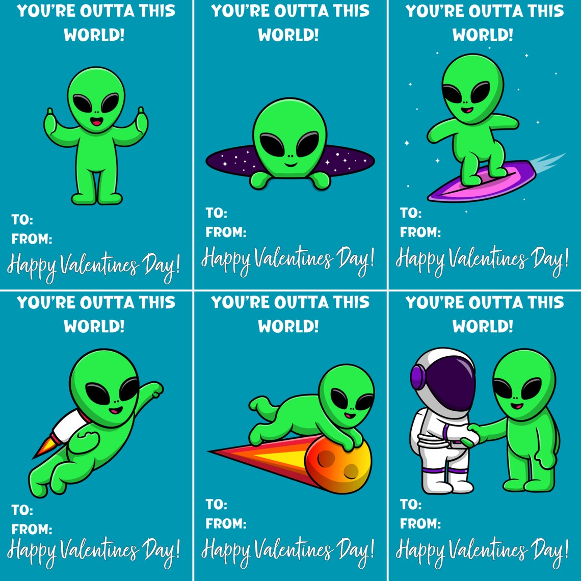 Kids Printable Valentines Class Card, Printable Alien Printable Boys ...