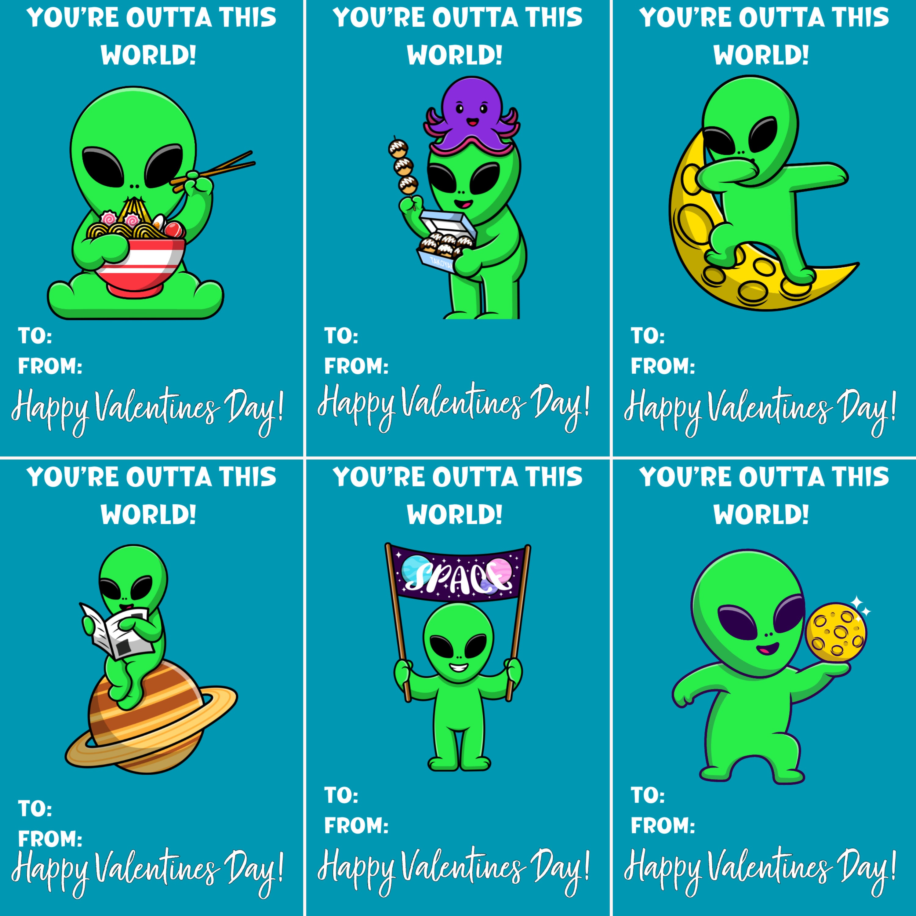 Kids Printable Valentines Class Card, Printable Alien Printable Boys ...