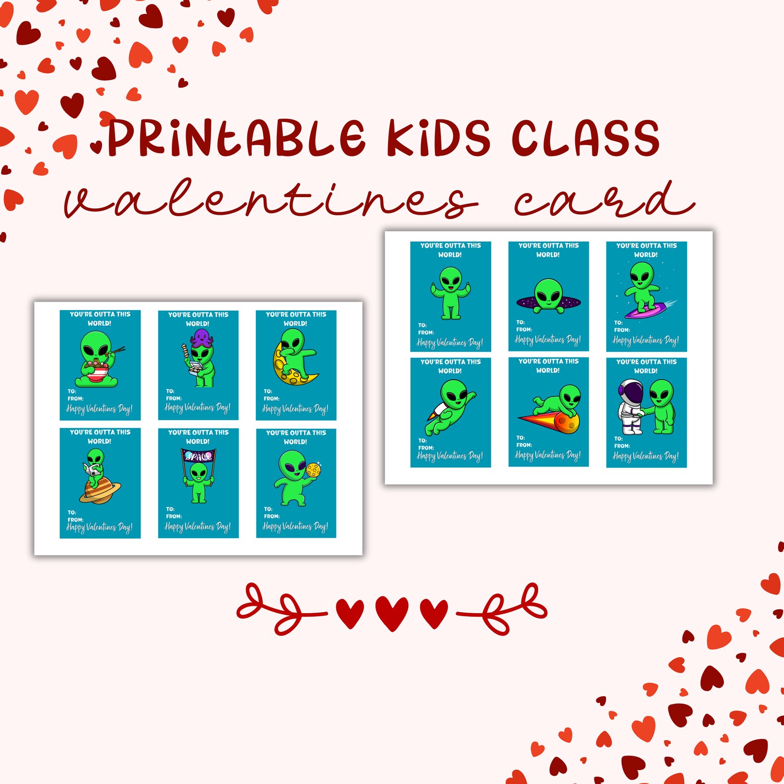 Kids Printable Valentines Class Card, Printable Alien Printable Boys ...