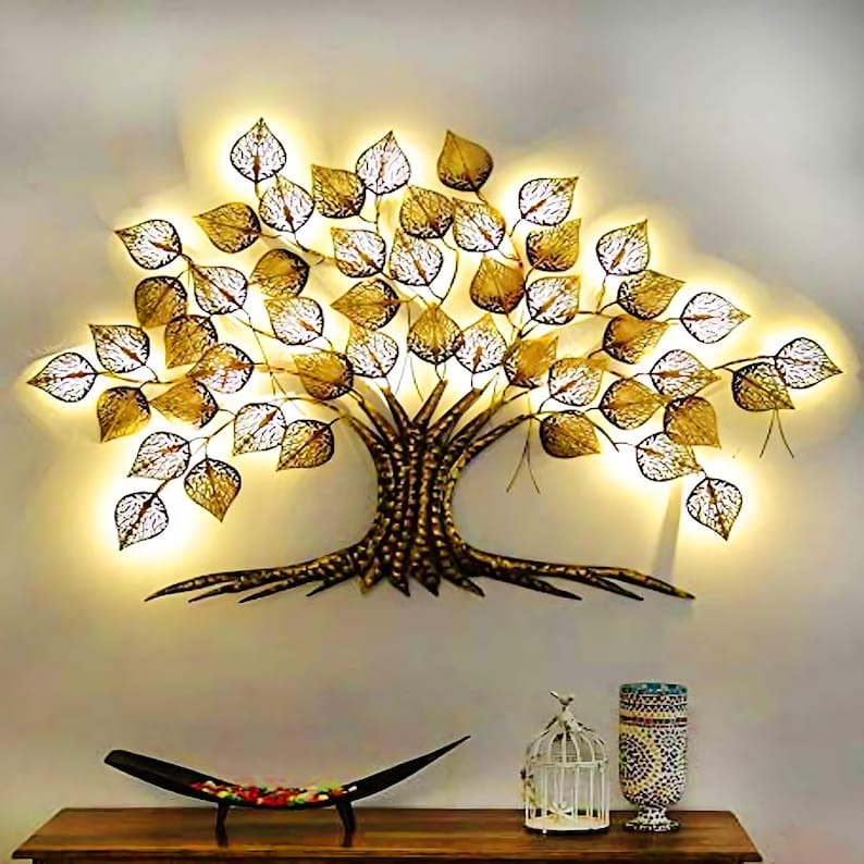 LED Tree Wall Art | Handmade Metal Tree Wall Decor With Lights | Large ...