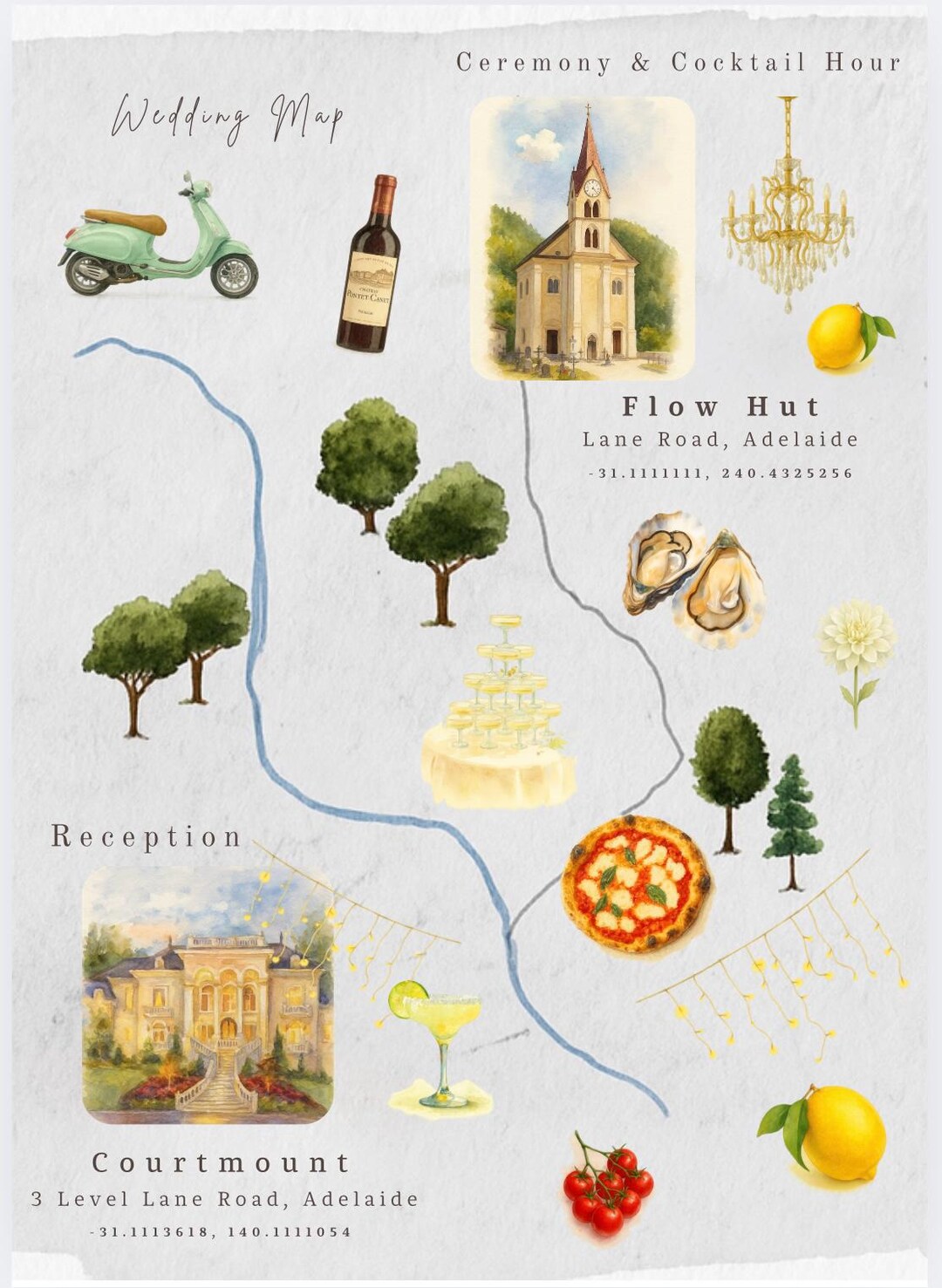 Custom Watercolor Wedding Map – Illustrated Venue Guide – Editable ...