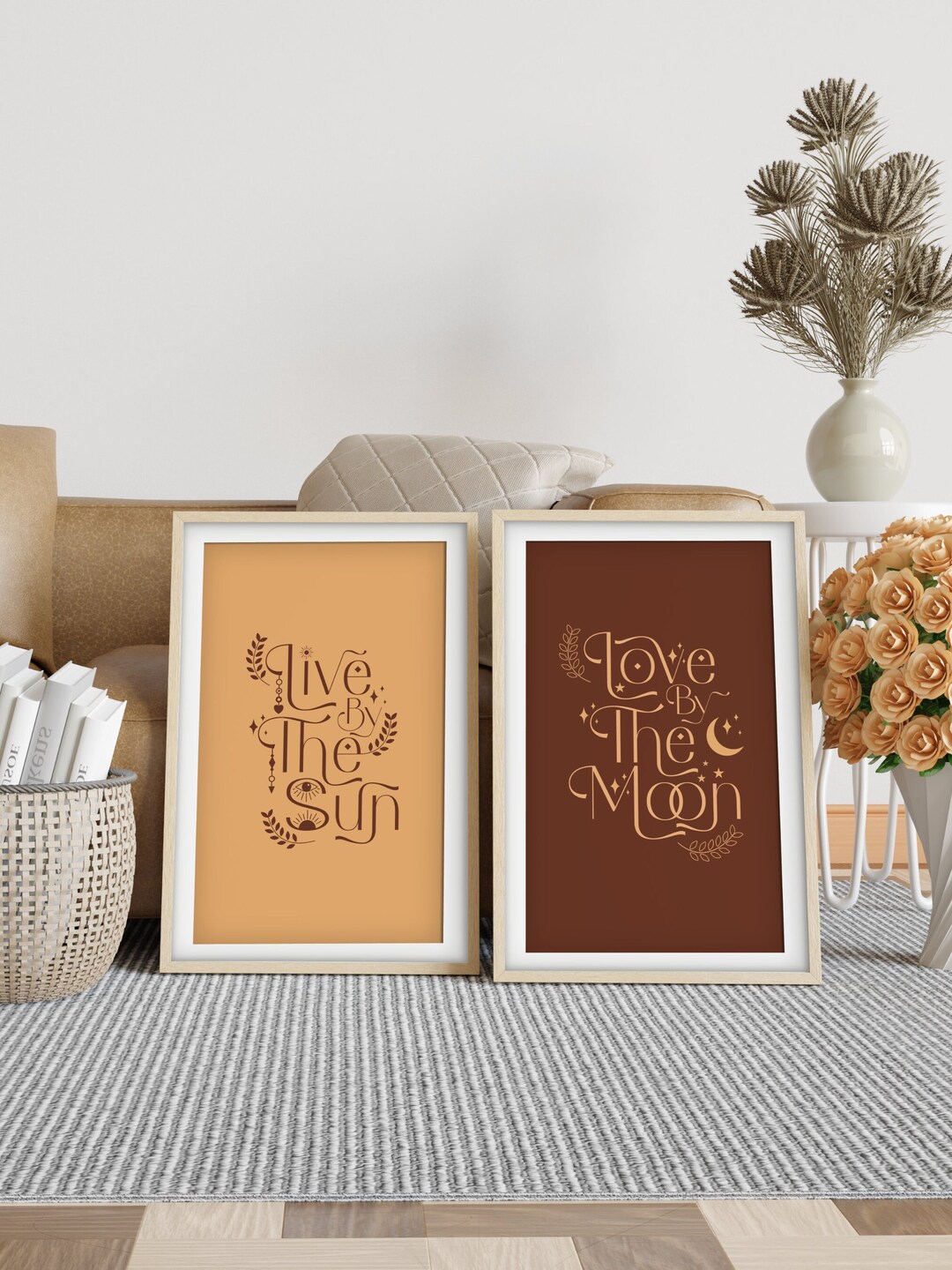 Boho Bliss: Live by the Sun, Love by the Moon Digital Wall Art With ...