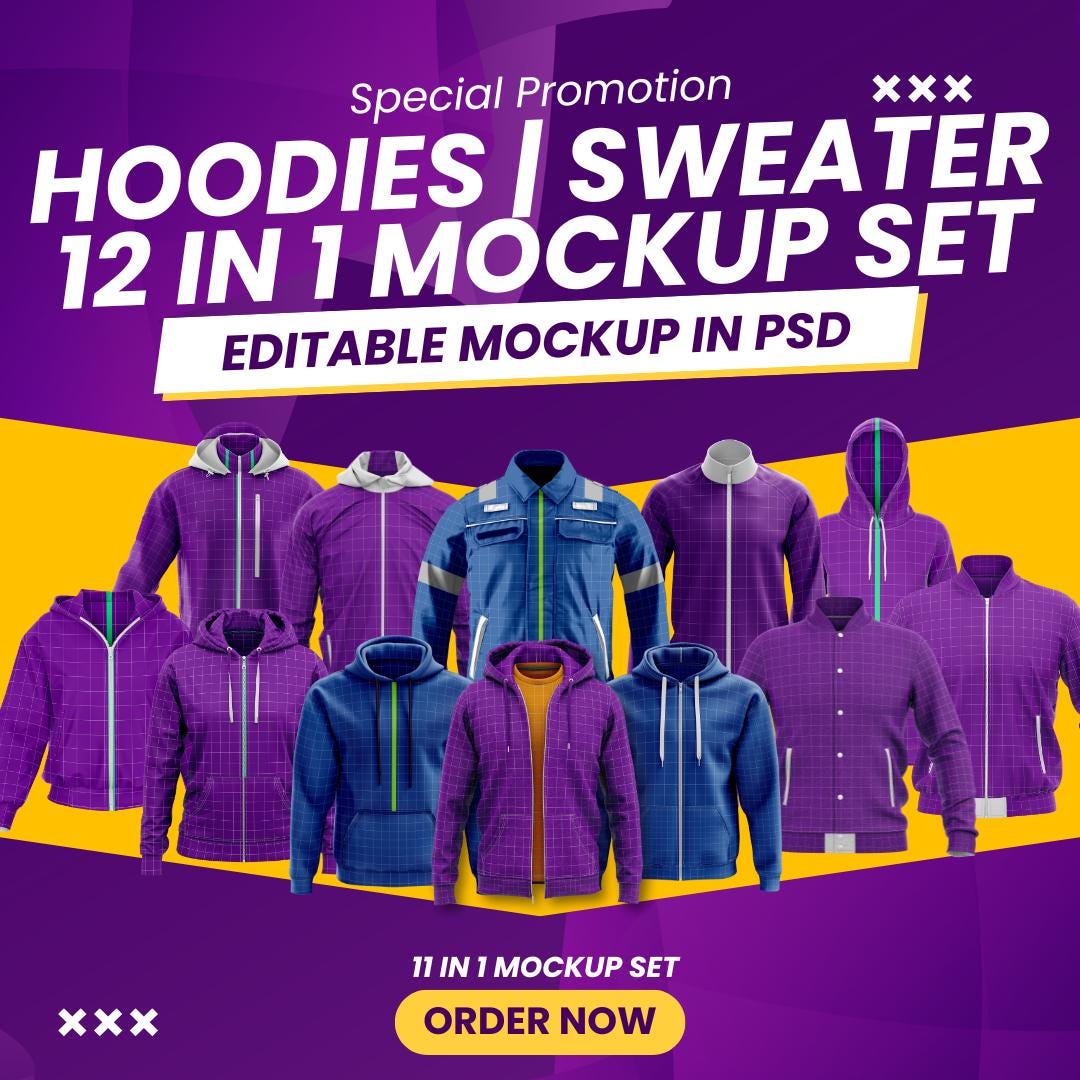 TRENDING MOCKUP Combo! 12 in 1 Hoodies/sweater/windbreaker PSD Mockup ...