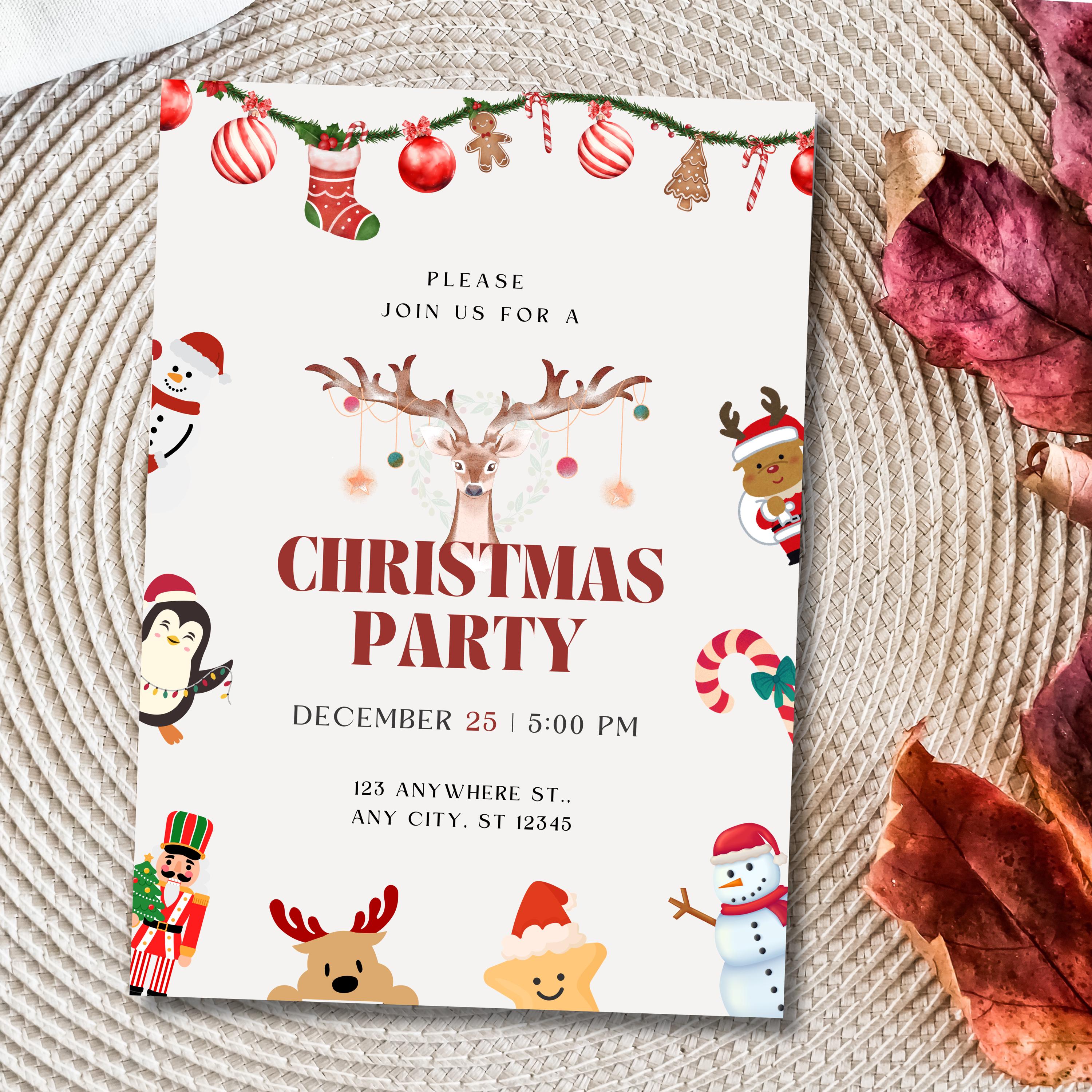 Editable Christmas Party Invitation Template | Canva Holiday Invite ...