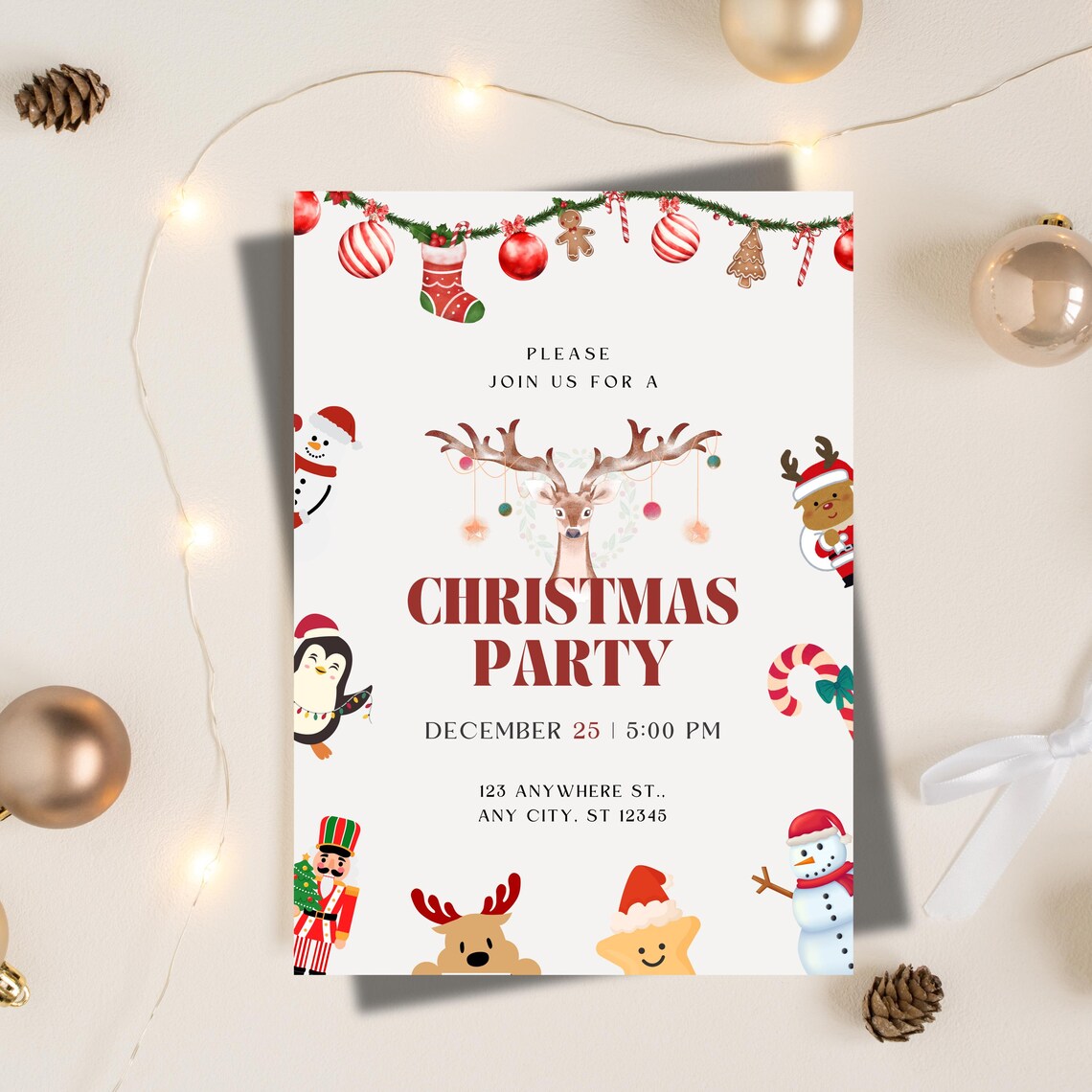 Editable Christmas Party Invitation Template | Canva Holiday Invite ...