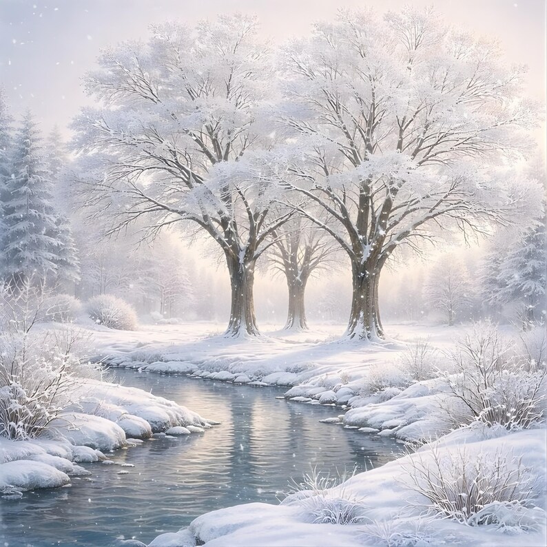 Watercolor Winter Landscape Clipart | Snowy Mountain Art (digital ...