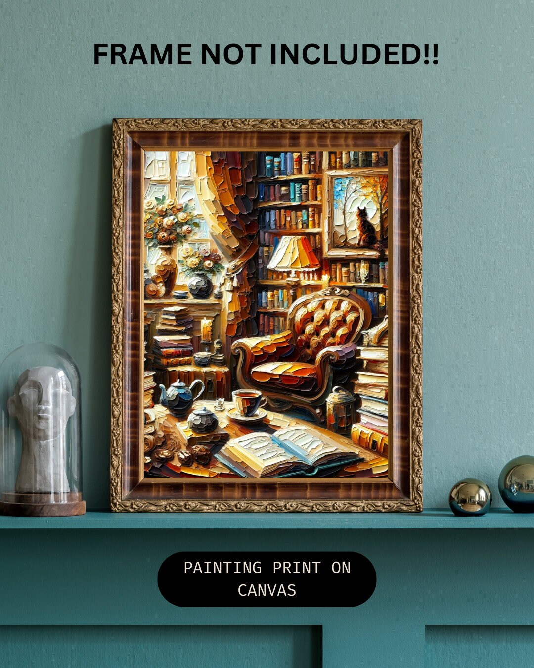 Rustic Bookish Library Painting Canvas Print, Ideal for Home Decor ...