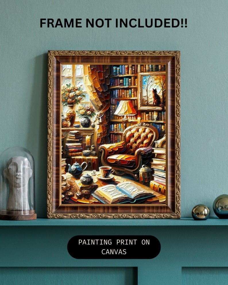 Rustic Bookish Library Painting Canvas Print, Ideal for Home Decor ...