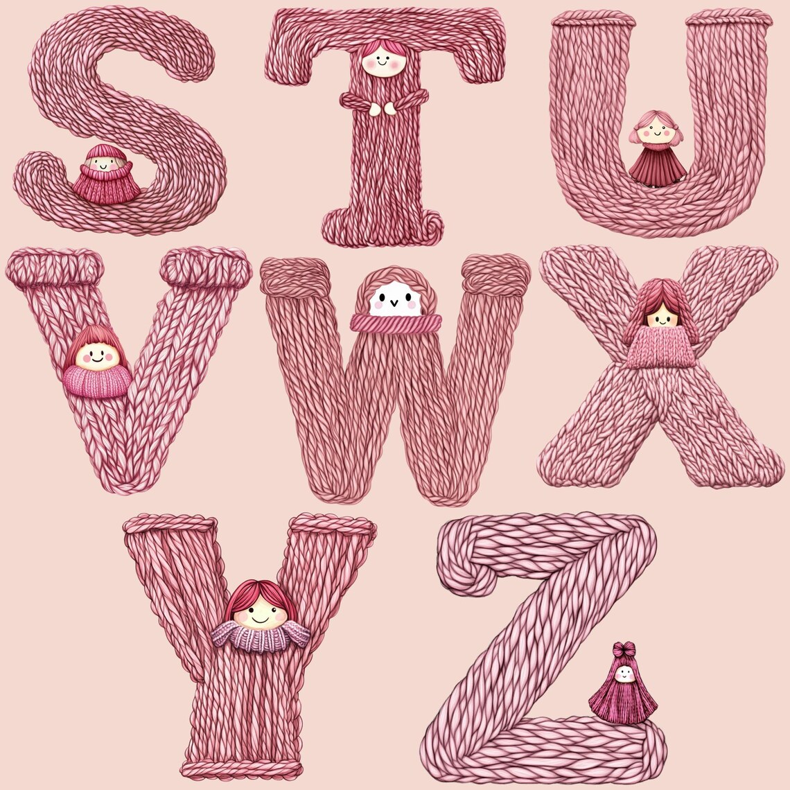 Yarn Alphabet Clipart Pack: Crochet Letters, Transparent PNG (digital ...
