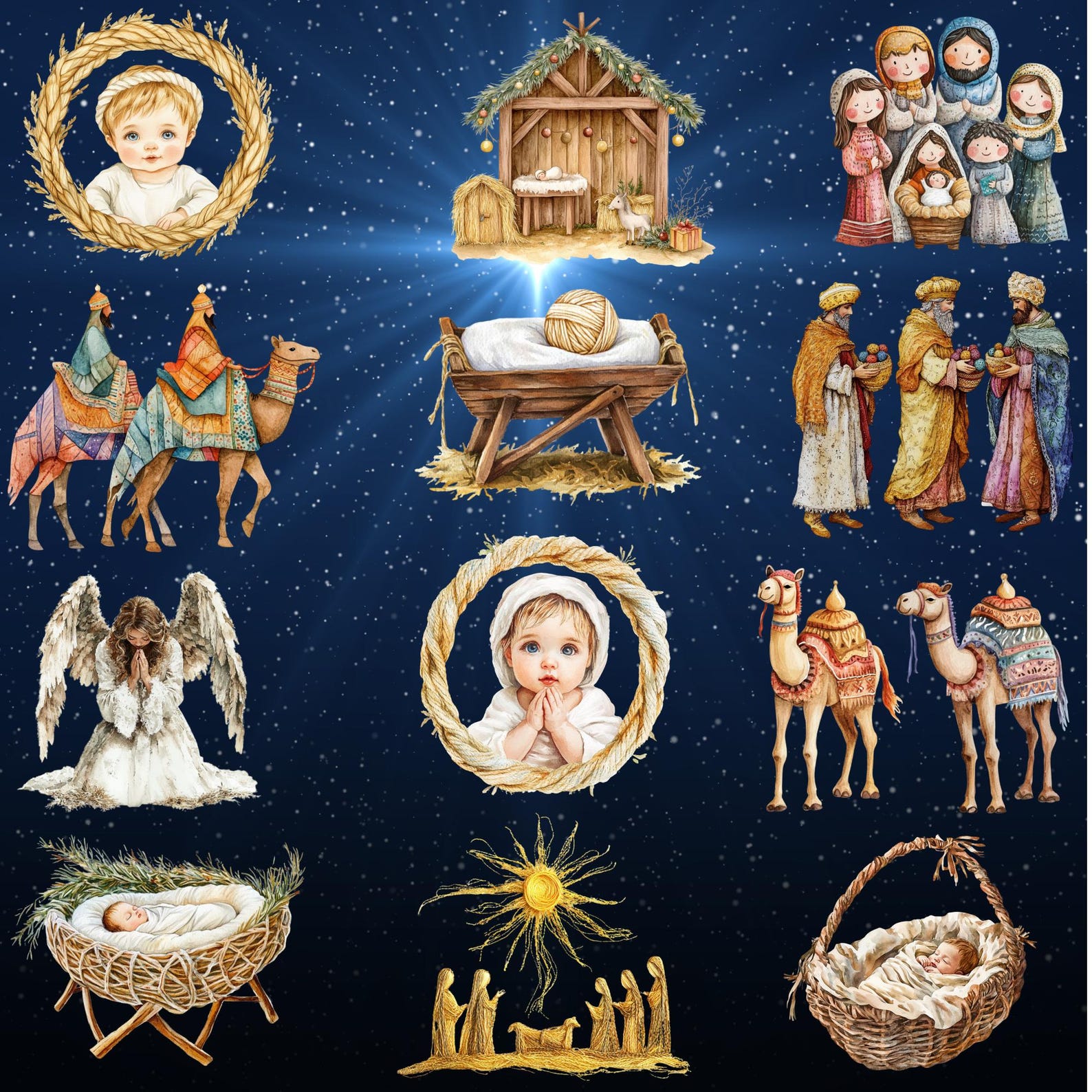 Nativity With Yarn Clipart Pack, Baby Jesus, Nativity Graphics ...