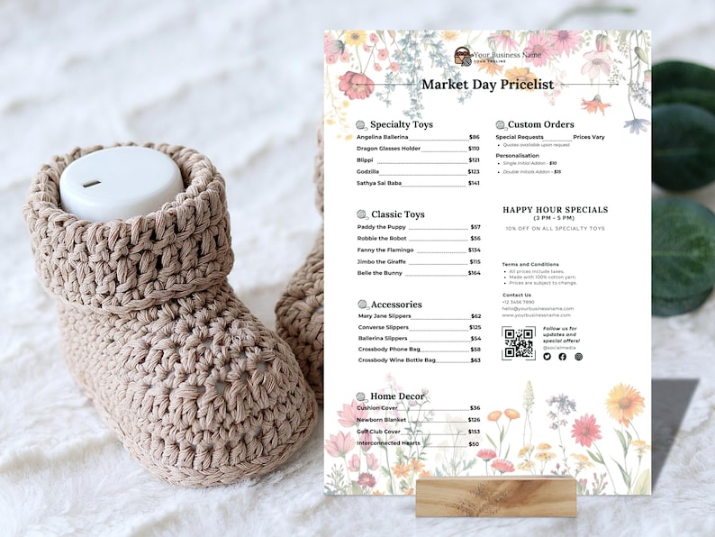 Floral Crochet Market Price List Template: Editable DIY Price Guide ...