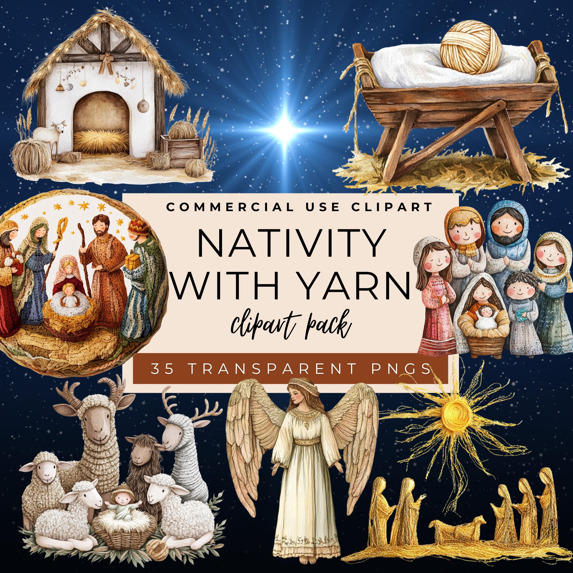 Nativity With Yarn Clipart Pack, Baby Jesus, Nativity Graphics ...