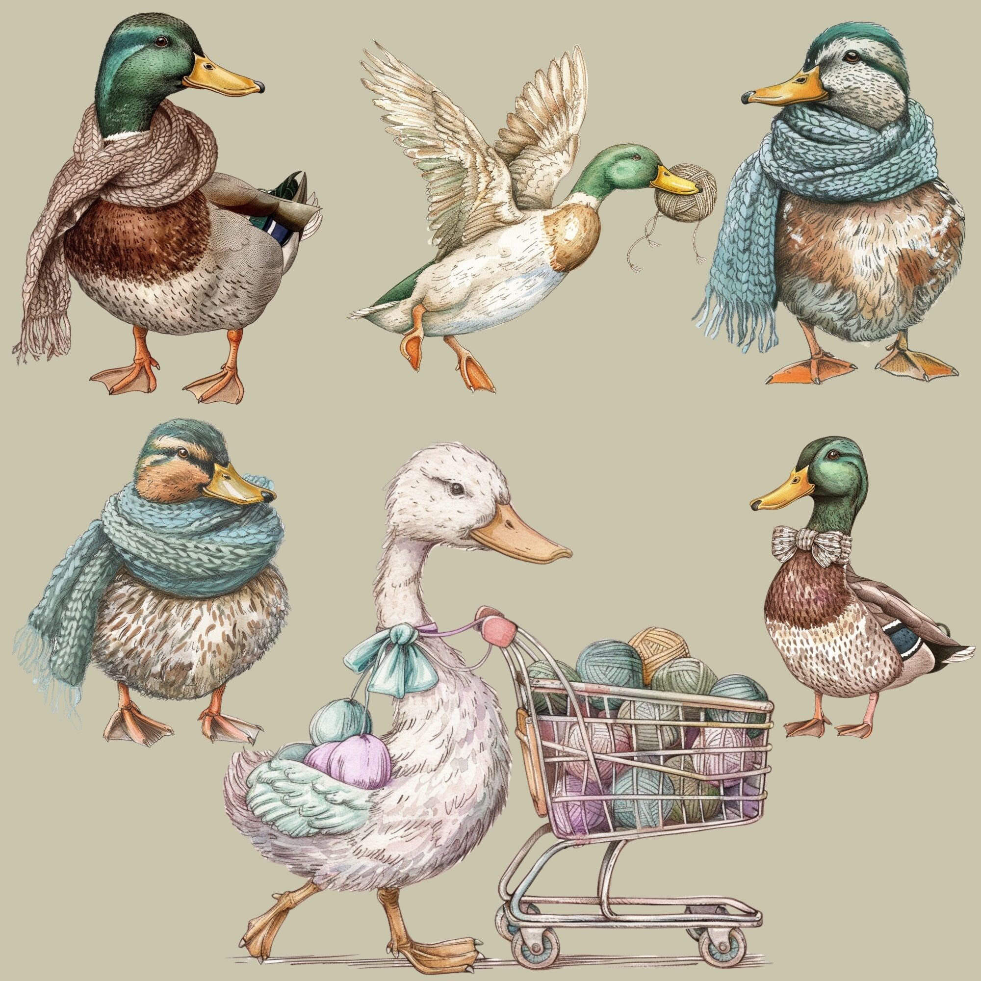 More Mallards With Yarn Clipart Pack Mallard Duck Clipart Card Making ...