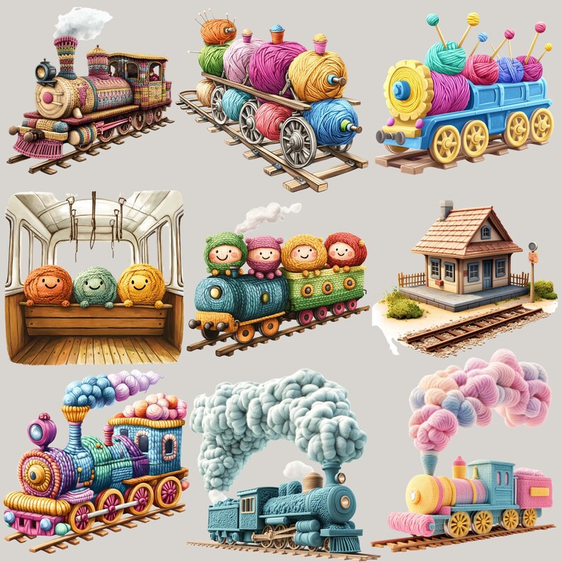 Yarn Train Clipart: 25 PNG Graphics (commercial Use) - Etsy