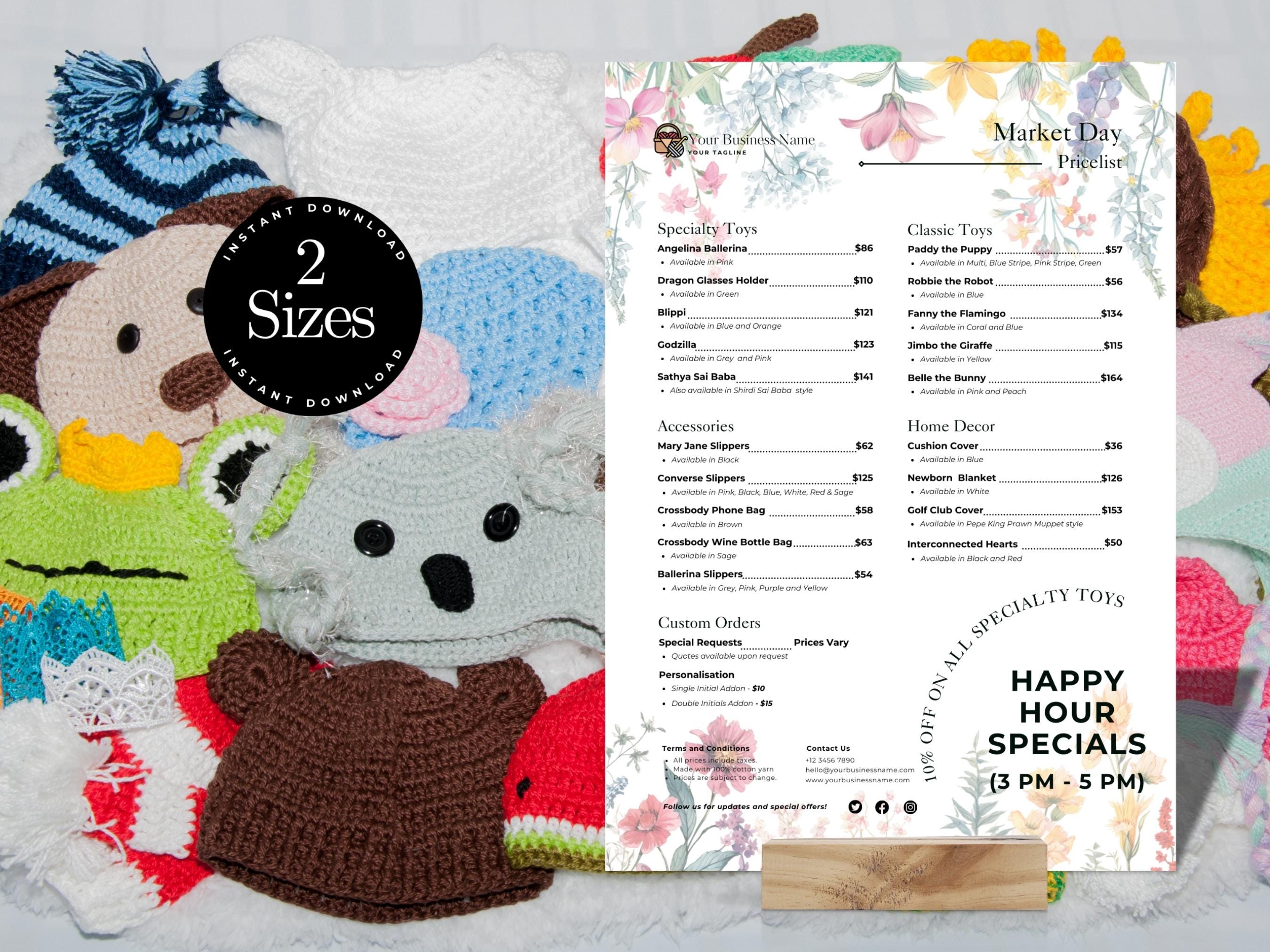 Floral Crochet Market Price List Template: Editable DIY Price Guide ...