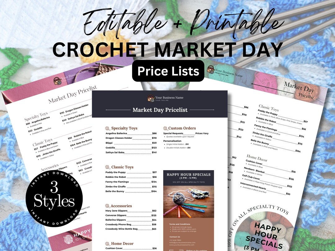 Crochet Market Price List Template: Editable Canva Edition (digital ...