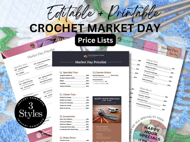 Crochet Market Price List Template: Editable Canva Edition (digital ...