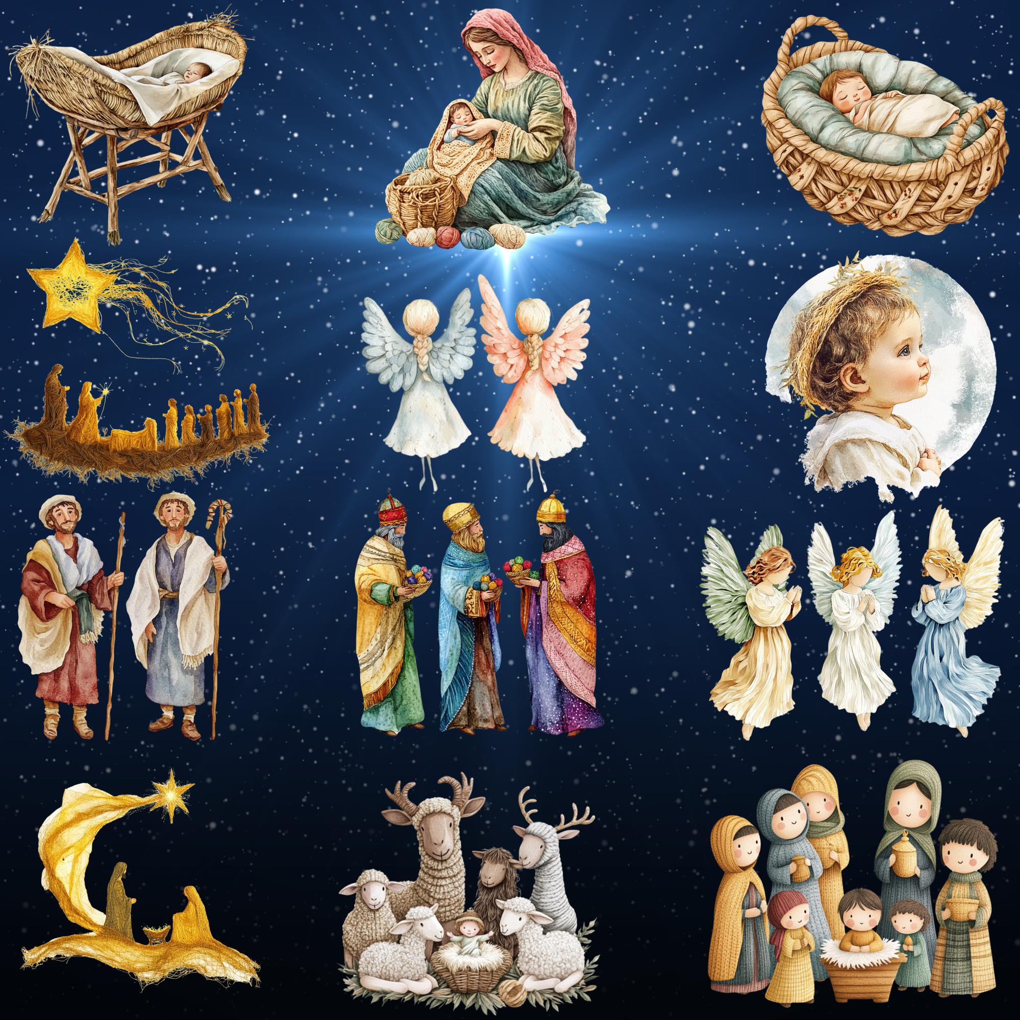 Nativity With Yarn Clipart Pack, Baby Jesus, Nativity Graphics ...