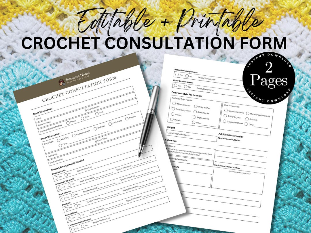 Editable Crochet Consultation Form: Client Intake Template (digital ...