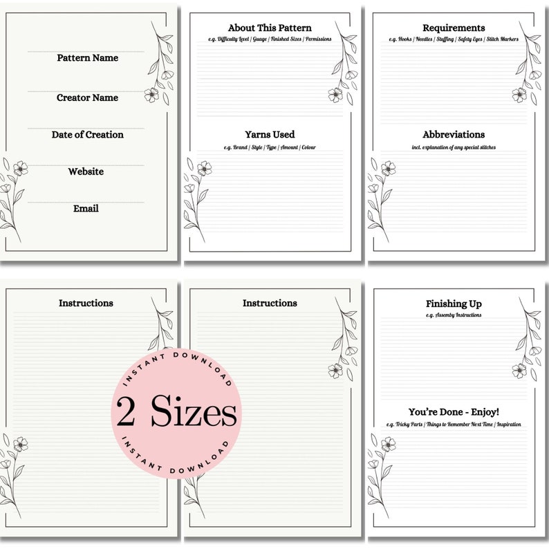 PRINTABLE Minimalist Crochet Pattern Template | Knit Pattern Template ...