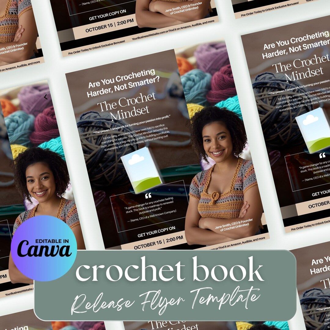 Crochet Book Release Flyer Template, Canva Editable PDF, Craft Book ...