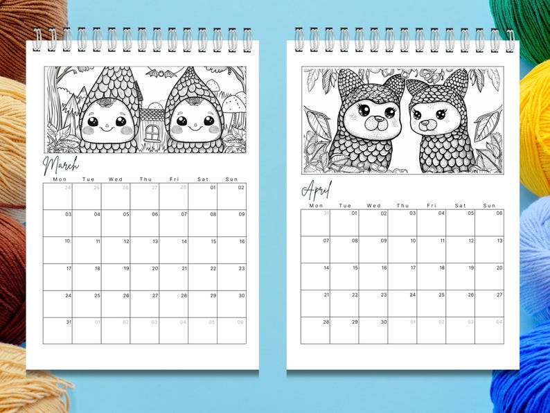PRINTABLE & EDITABLE 2025 Coloring Pages Crochet Calendar, Advent ...