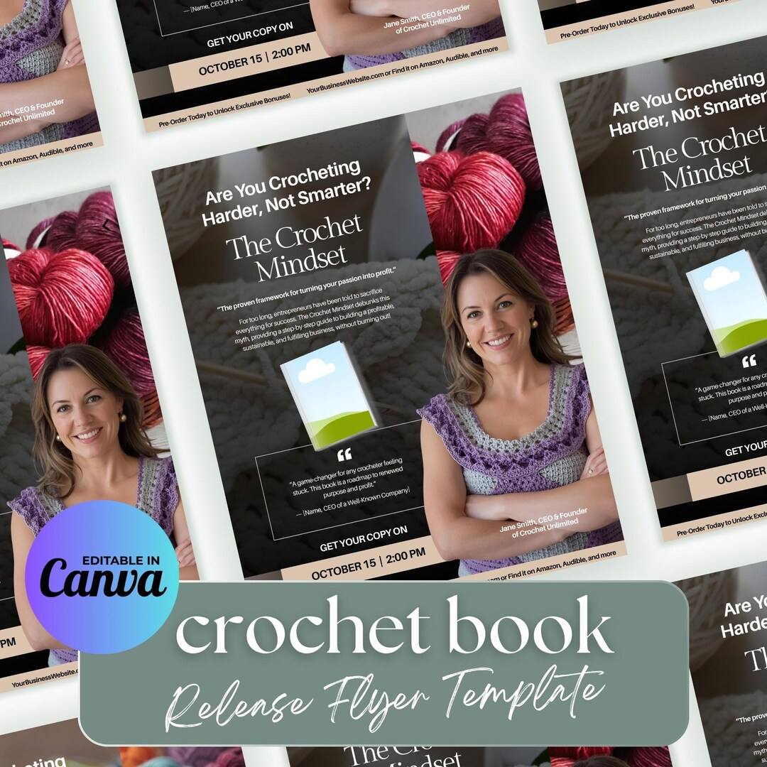 Crochet Book Release Flyer Template, Canva Editable PDF, Craft Book ...