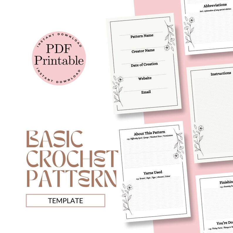 PRINTABLE Minimalist Crochet Pattern Template | Knit Pattern Template | Craft Planner ...